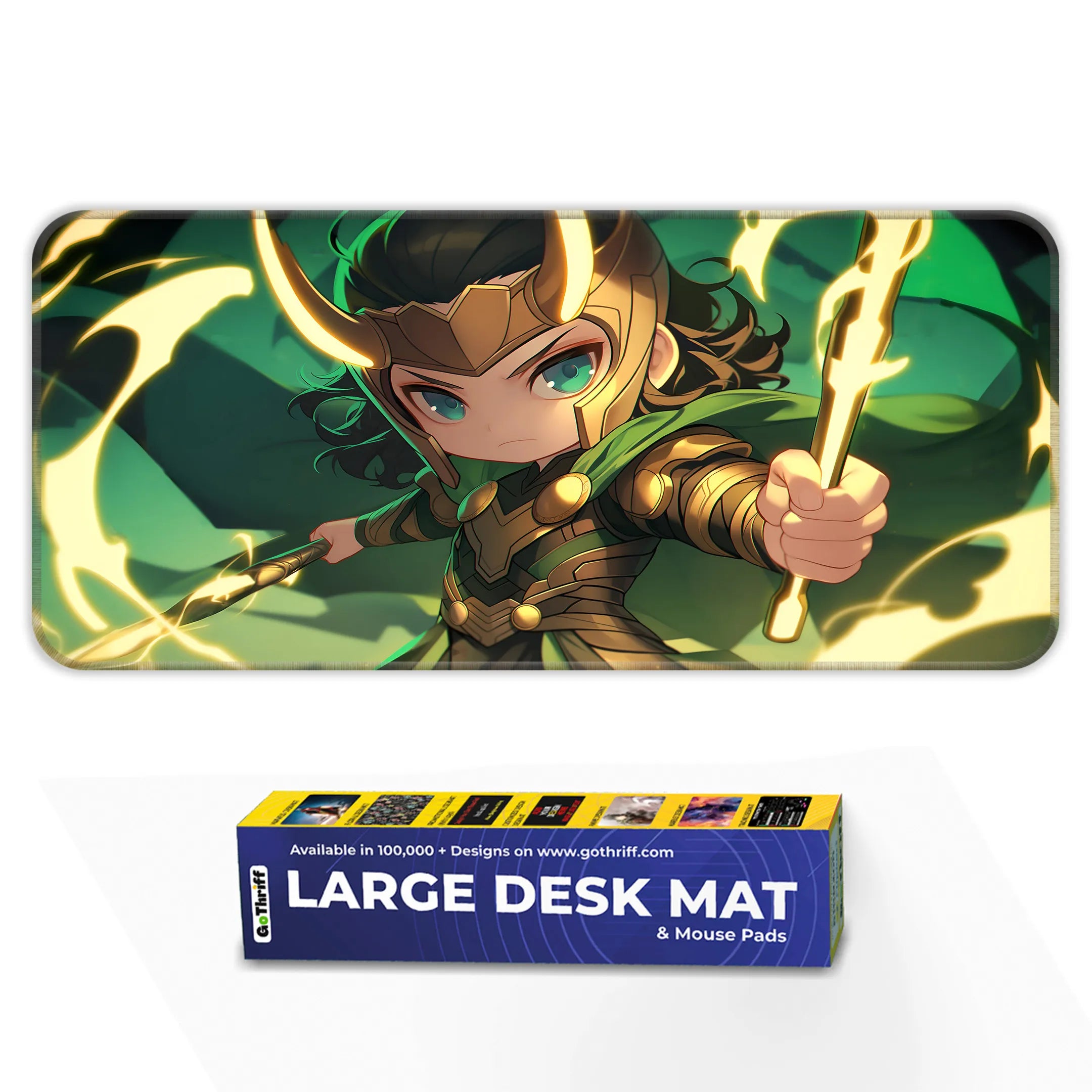 Chibi Loki Golden Armor Extended – Marvel Mischief God Deskmat – Gothriff